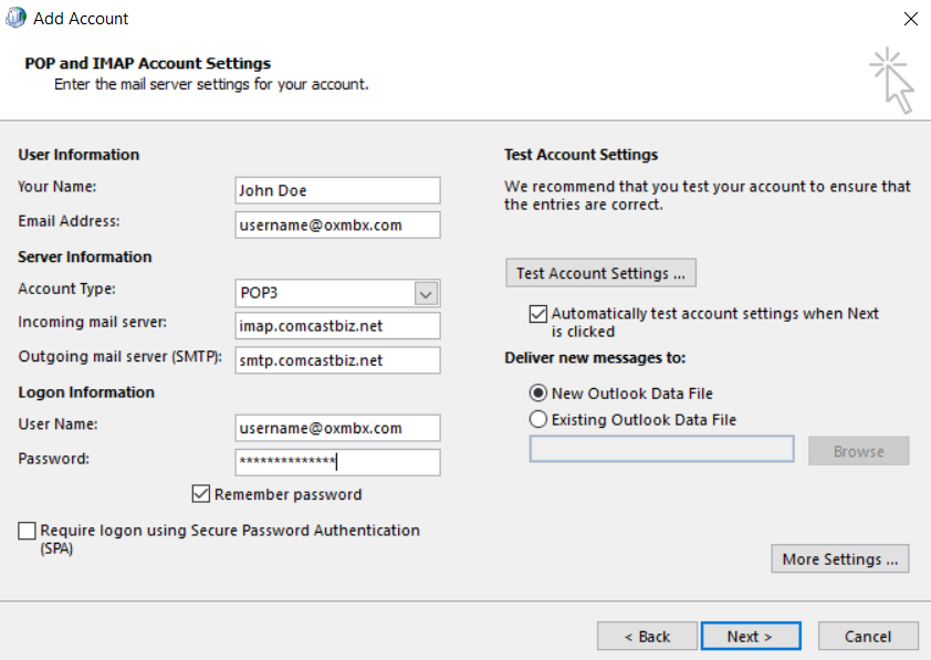 Configure Outlook 2016 for Windows – Comcast Web Hosting